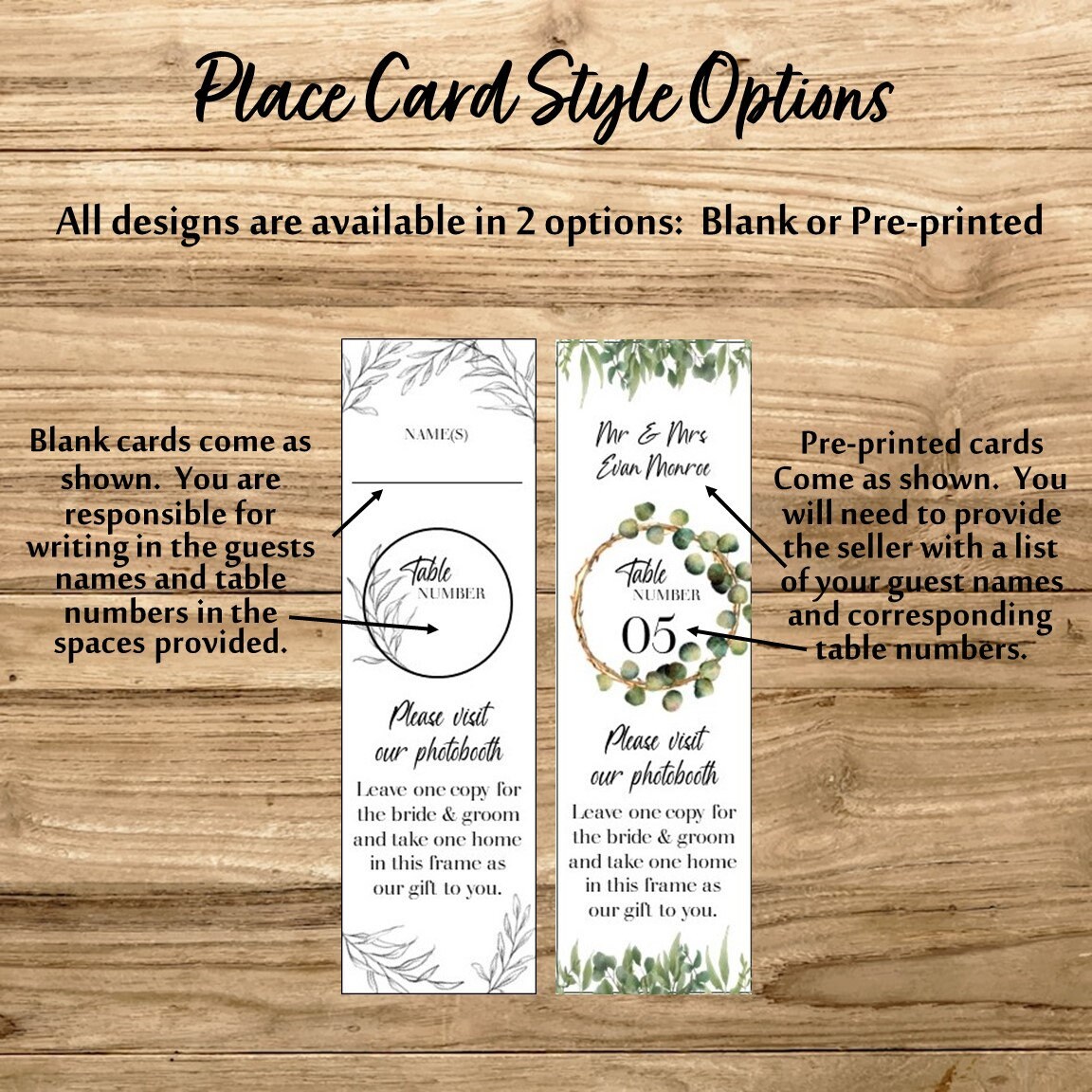 Photo Booth Place Card Frame With Printed Insert, Wedding Guest Favor ...