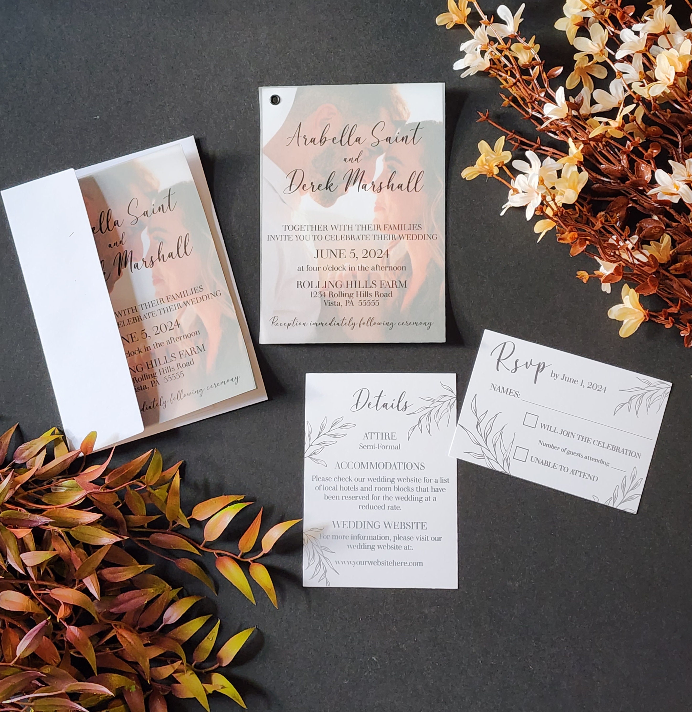 Vellum Overlay Wedding Invitation Set, Personal Photo, Modern ...