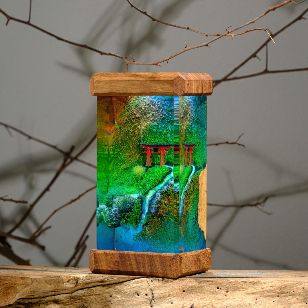 Torii Gate Beside Stream Resin Lamp, Japanese Landmark Art Night Light ...