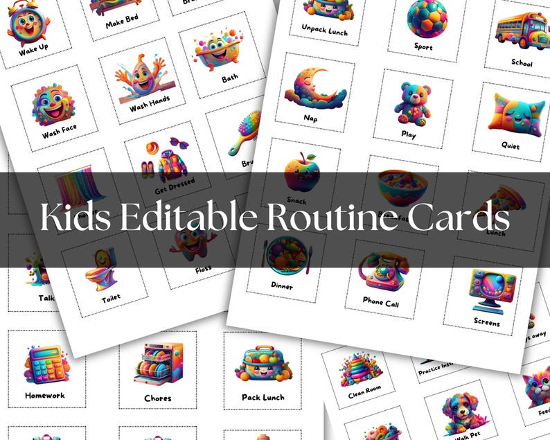 Kids Routine Flash Cards Chores Lists Adhd Tools Colourful Toddler ...