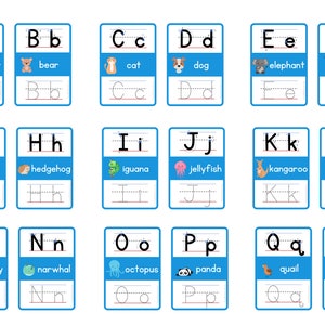 26 Printable Animal Alphabet Tracing Flashcards/ Tracing Guide/ Writing ...