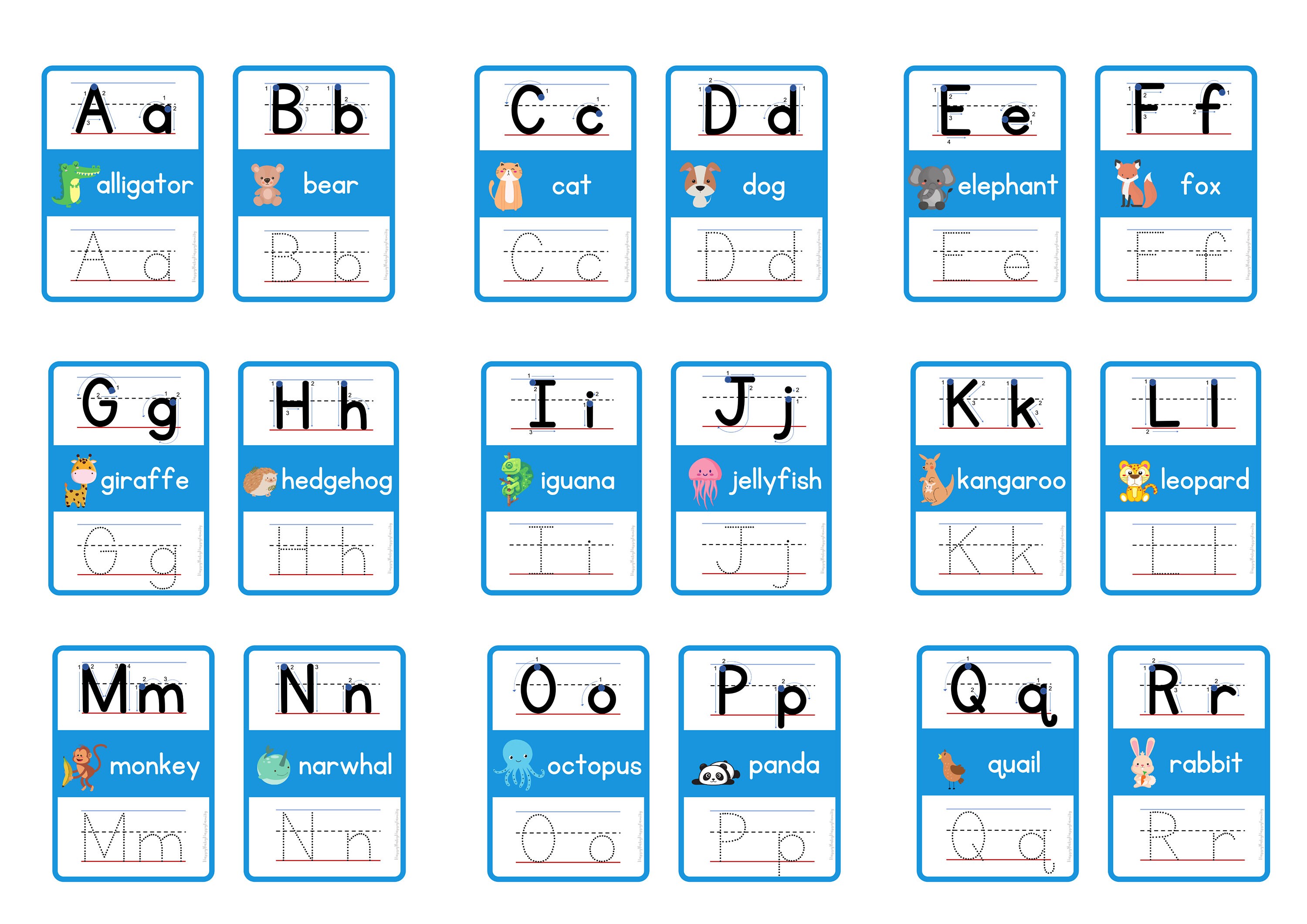 26 Printable Animal Alphabet Tracing Flashcards/ Tracing Guide/ Writing ...