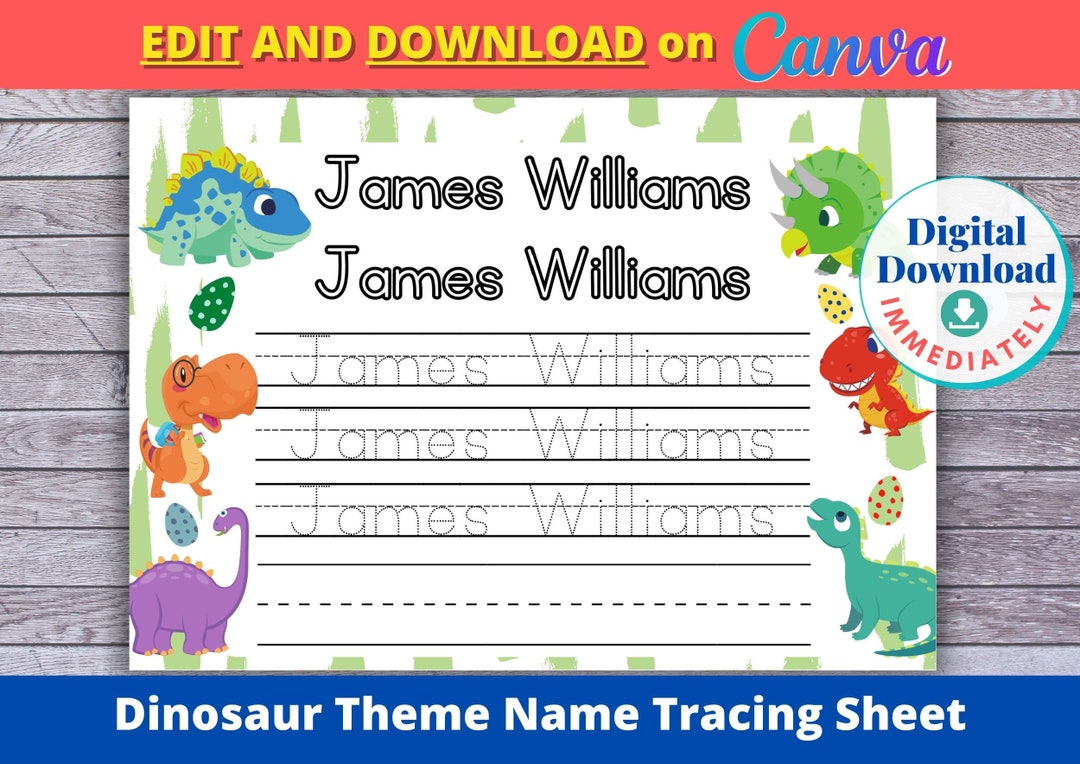 Editable Name Tracing Worksheet/ Learn to Write Name/ Dinosaur Theme ...