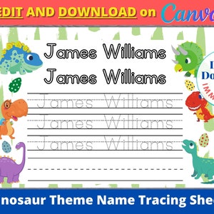 Editable Name Tracing Worksheet/ Learn to Write Name/ Dinosaur Theme ...