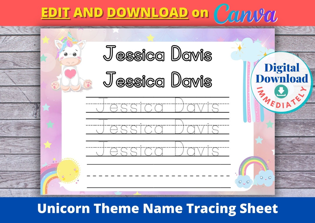 Editable Name Tracing Worksheet/ Learn to Write Name/ Unicorn Theme ...