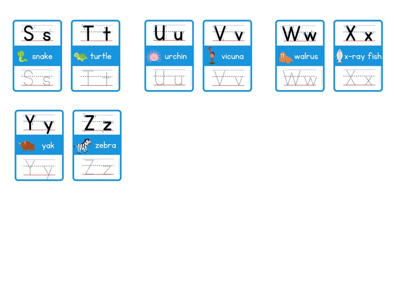 26 Printable Animal Alphabet Tracing Flashcards/ Tracing Guide/ Writing ...