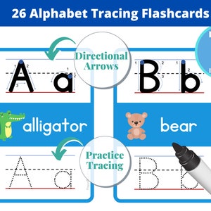 26 printable animal alphabet tracing flashcards/ Tracing | Etsy