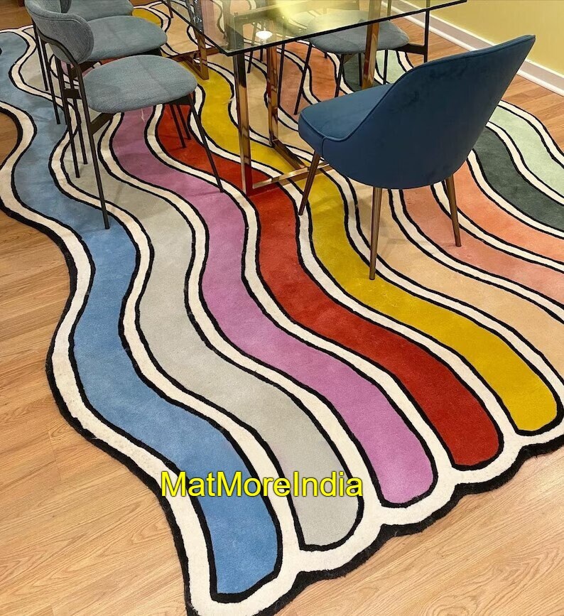 Hand Tufted Wave Rug Brite Colored Rug 100% Newzealand Woolen - Etsy