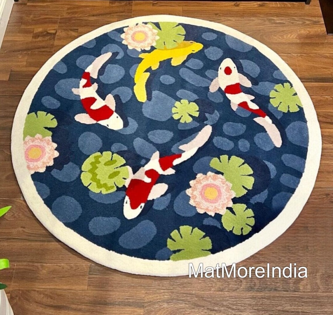 Fish Swimming Design Rug Modern Hand-tufted 100% Wool Handmade Area Rug ...