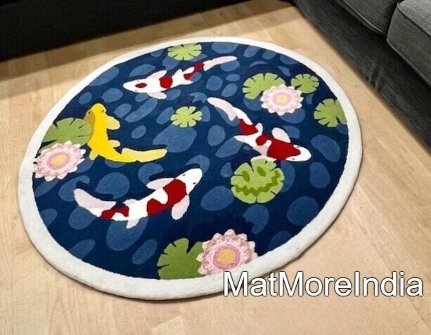 Fish Swimming Design Rug Modern Hand-tufted 100% Wool Handmade Area Rug ...