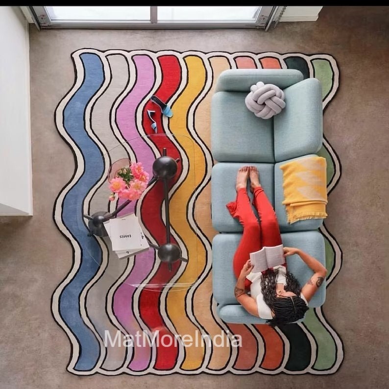 Hand Tufted Wave Rug Brite Colored Rug 100% Newzealand Woolen - Etsy