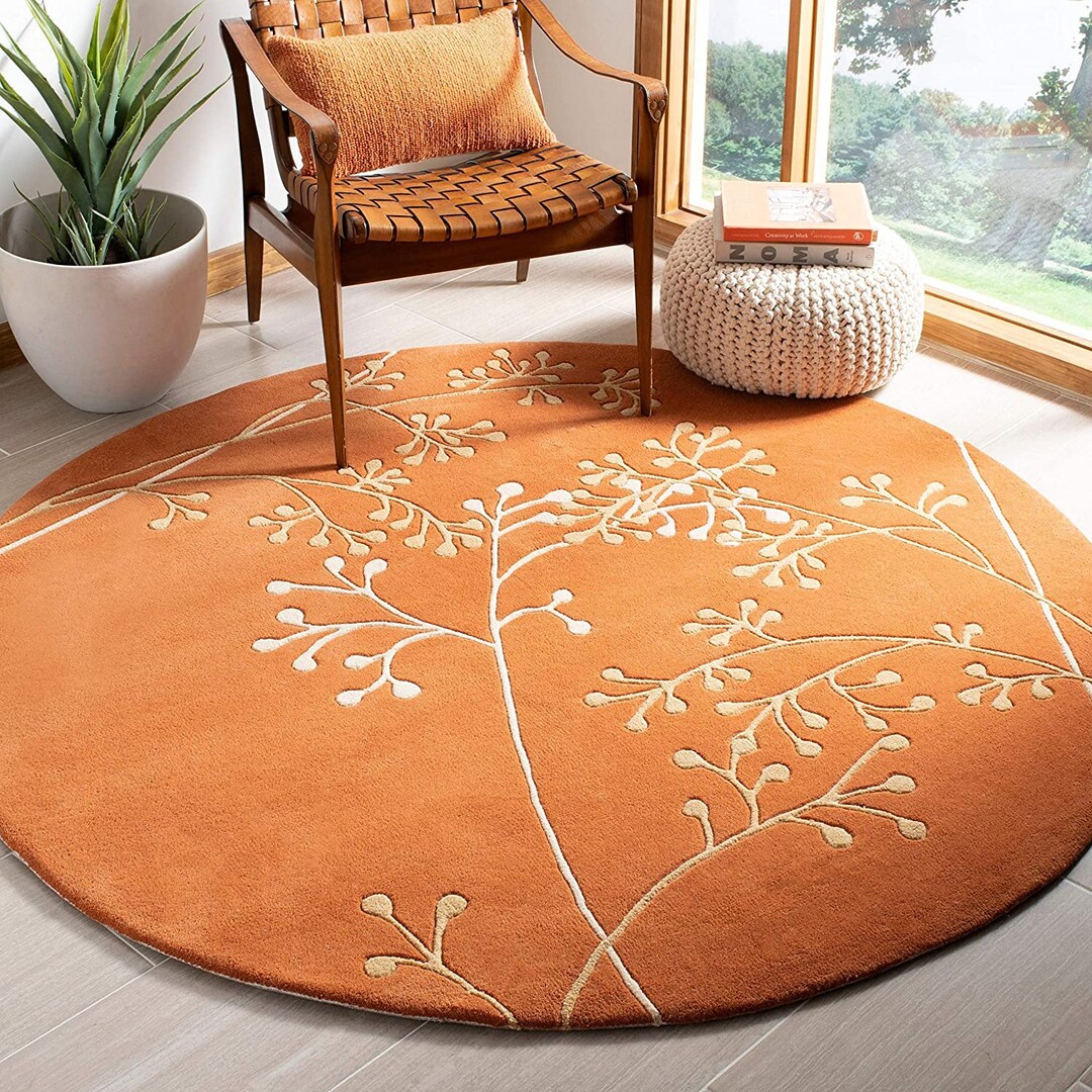 Traditional Handwoven Round Rug Carpet Premium Wool Rug 100% Woollen ...