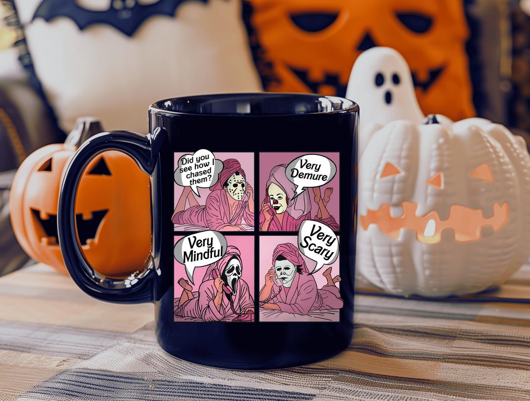 Horror Movies and Chill Black Mug 11oz Ceramic Mug Spooky Halloween Mug ...