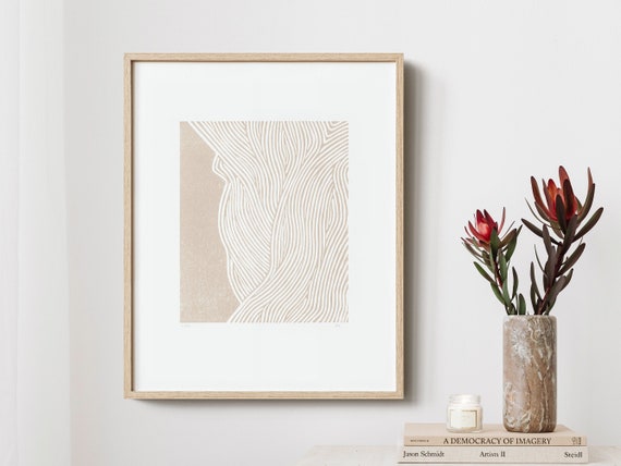 David Original Linocut Print on Paper Sand Beige Neutral - Etsy