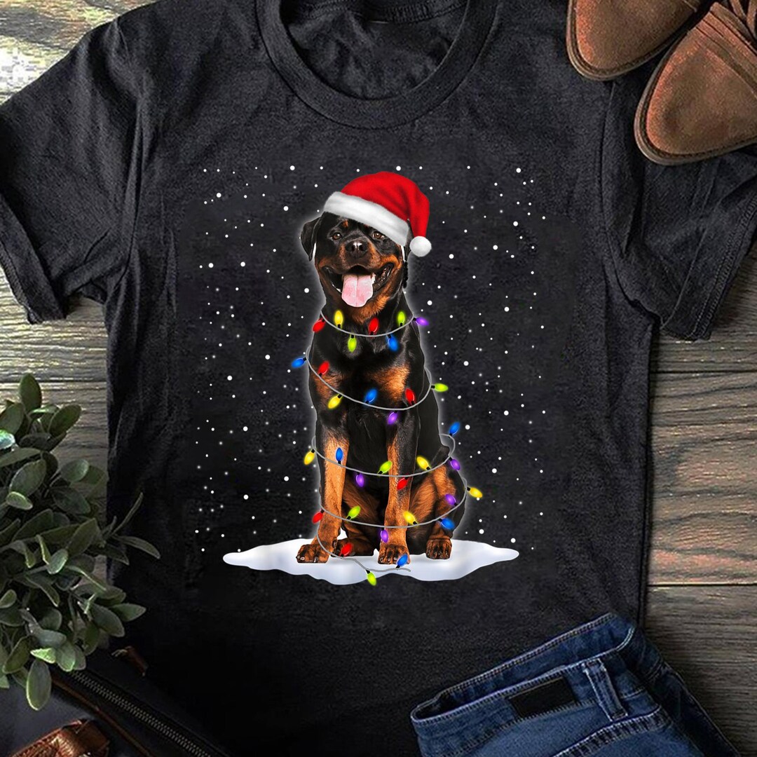 Rottweiler Santa Christmas Tree Lights Xmas T-shirt - Gift for Dog ...