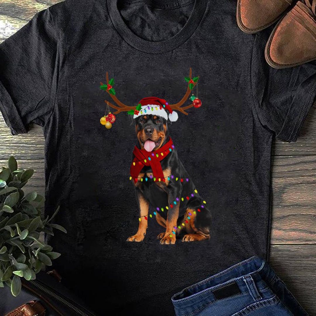 Santa Rottweiler Reindeer Light Christmas T-shirt, Gift for Dog Lovers ...