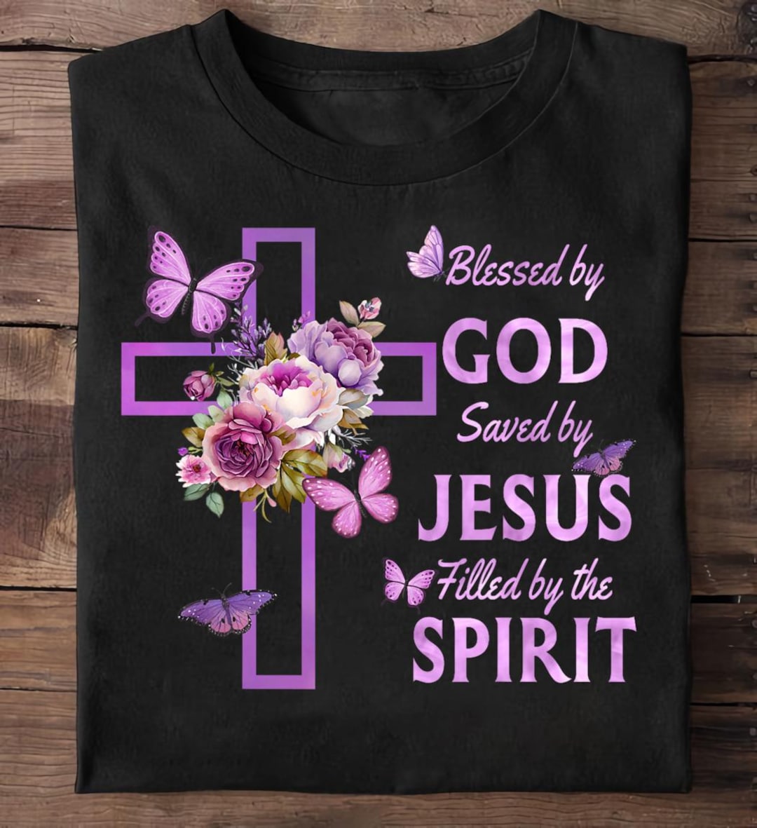 Blessed by God Saved by Jesus Purple Floral Cross Christian Jesus God ...