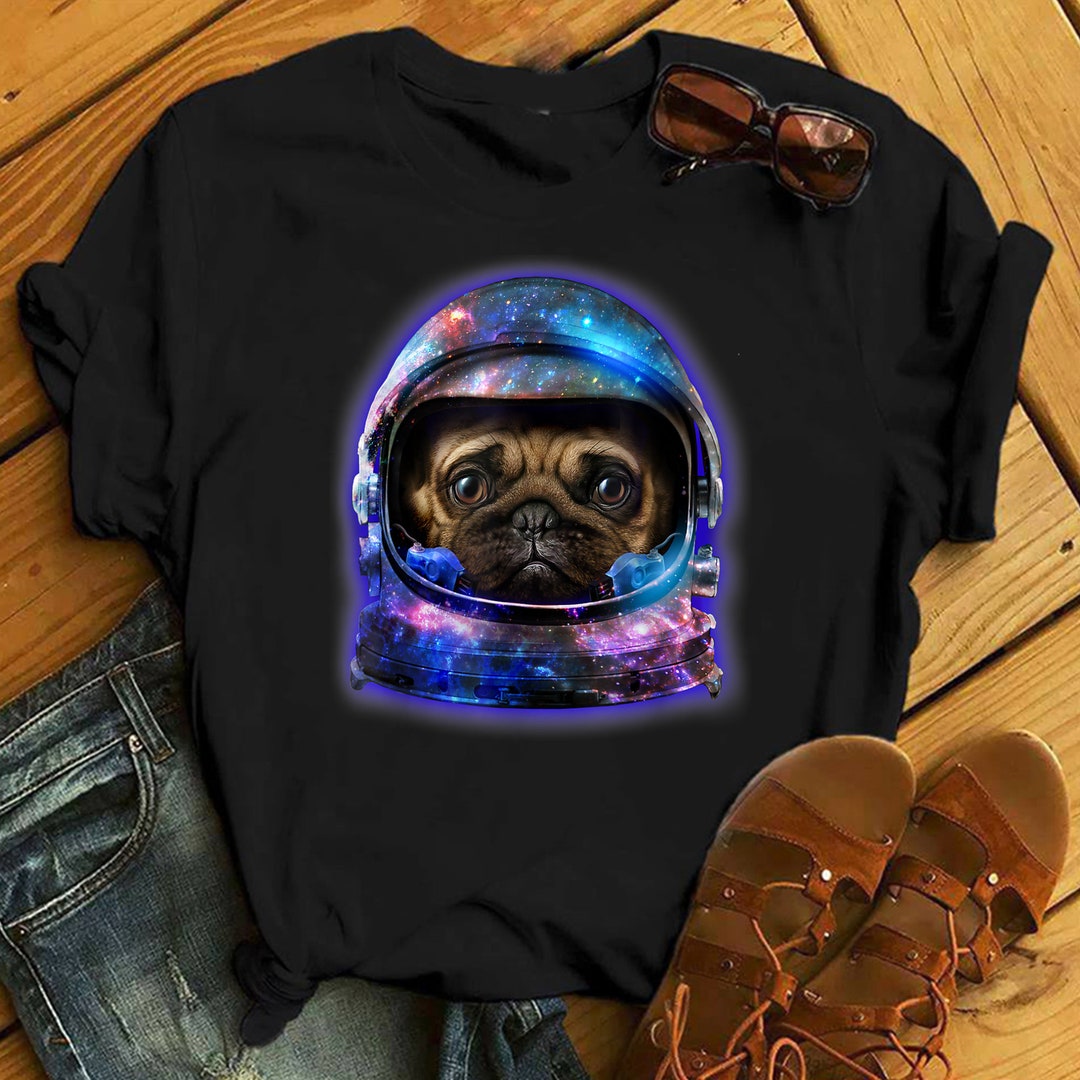Pug in Space Galaxy Astronaut Helmet, Dog, T-shirt - Gift for Dog ...