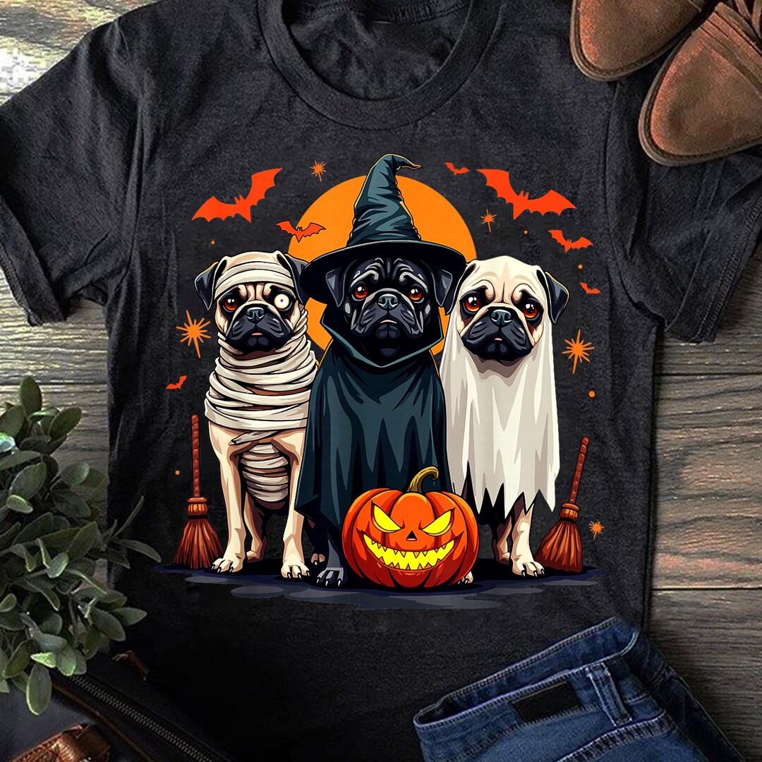Pug Halloween Costume Mom Witch Ghost Dog Lover Pug T Shirt, Funny Pug ...