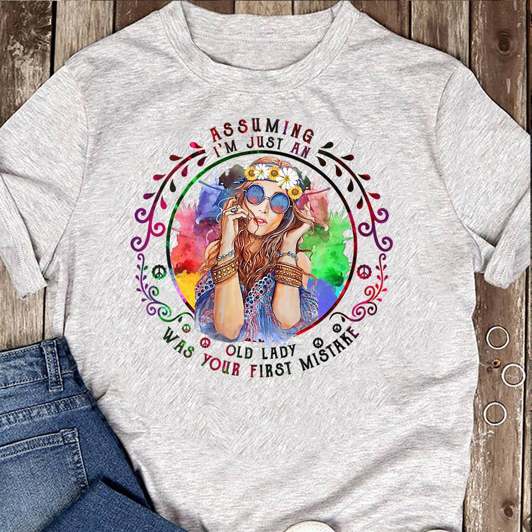 Hippie Old Lady V-neck T-shirt: Retro Peace Design - Etsy