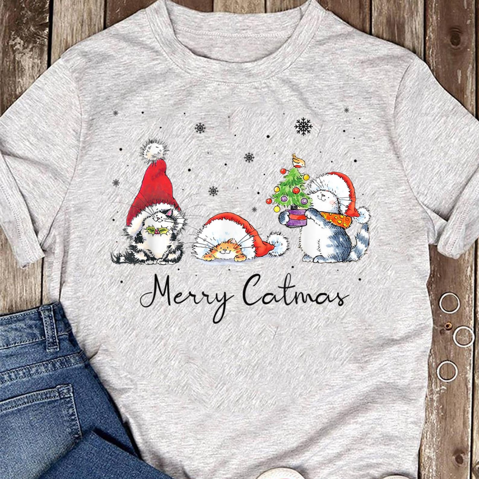 Merry Catmas T-shirt: Cats in Santa Hats, Christmas Cat Lover Gift - Etsy