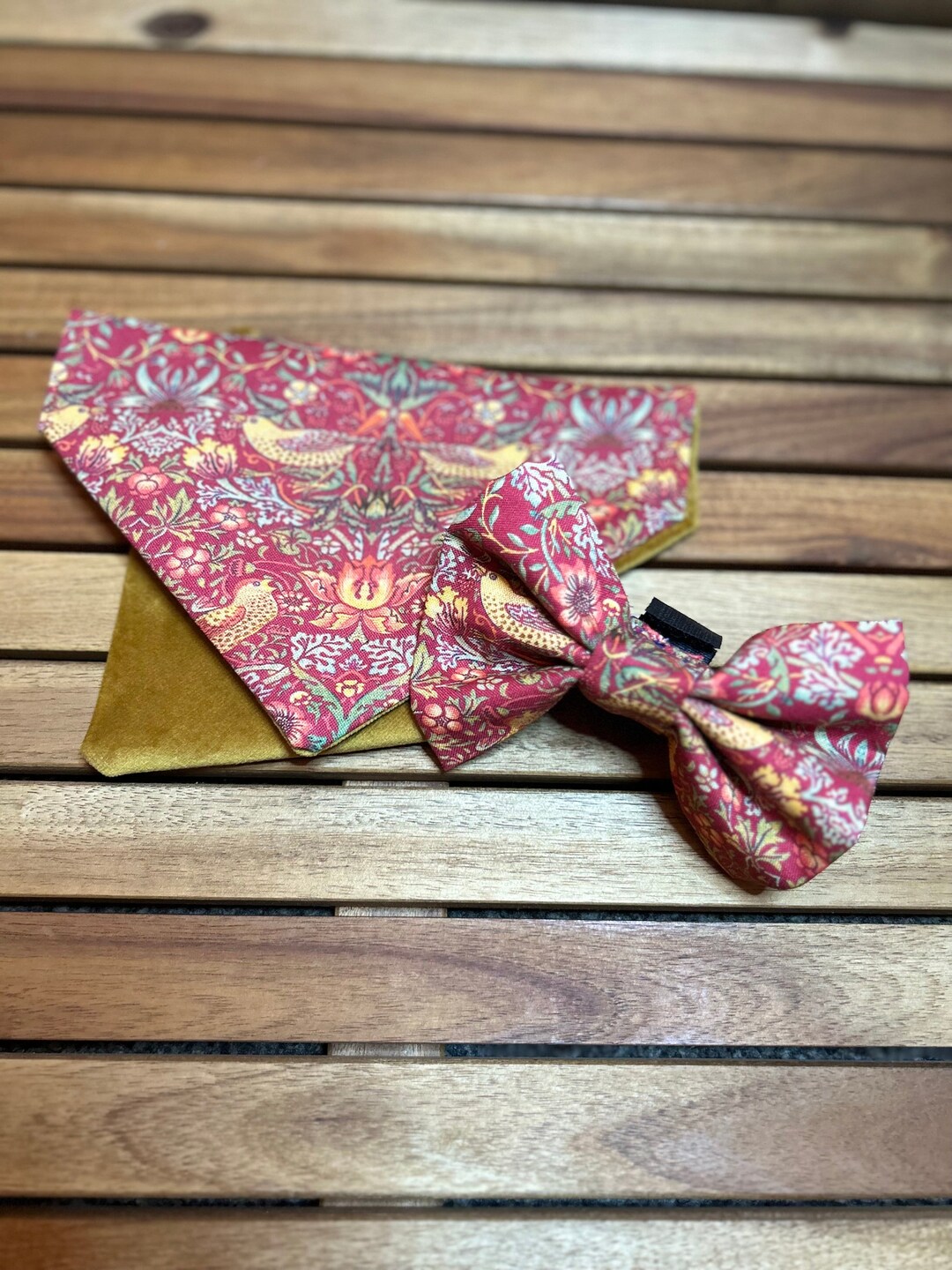 William Morris Strawberry Theif in Red - Pet Bandanas & Matching Bow ...