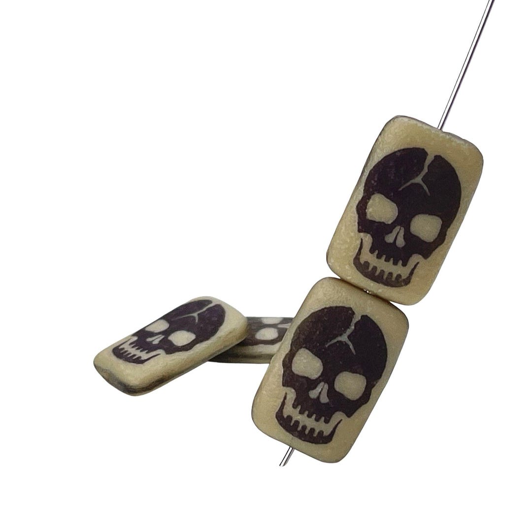 Opaque Matte Cream Skull Laser Tattoo Czech Laser Tattoo Beads | Skull ...
