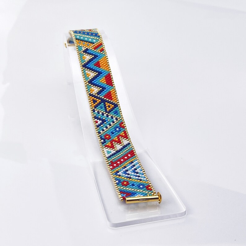 Southwest Style Flat Beadwork Bracelet With Gold Plated Slide Clasp ...