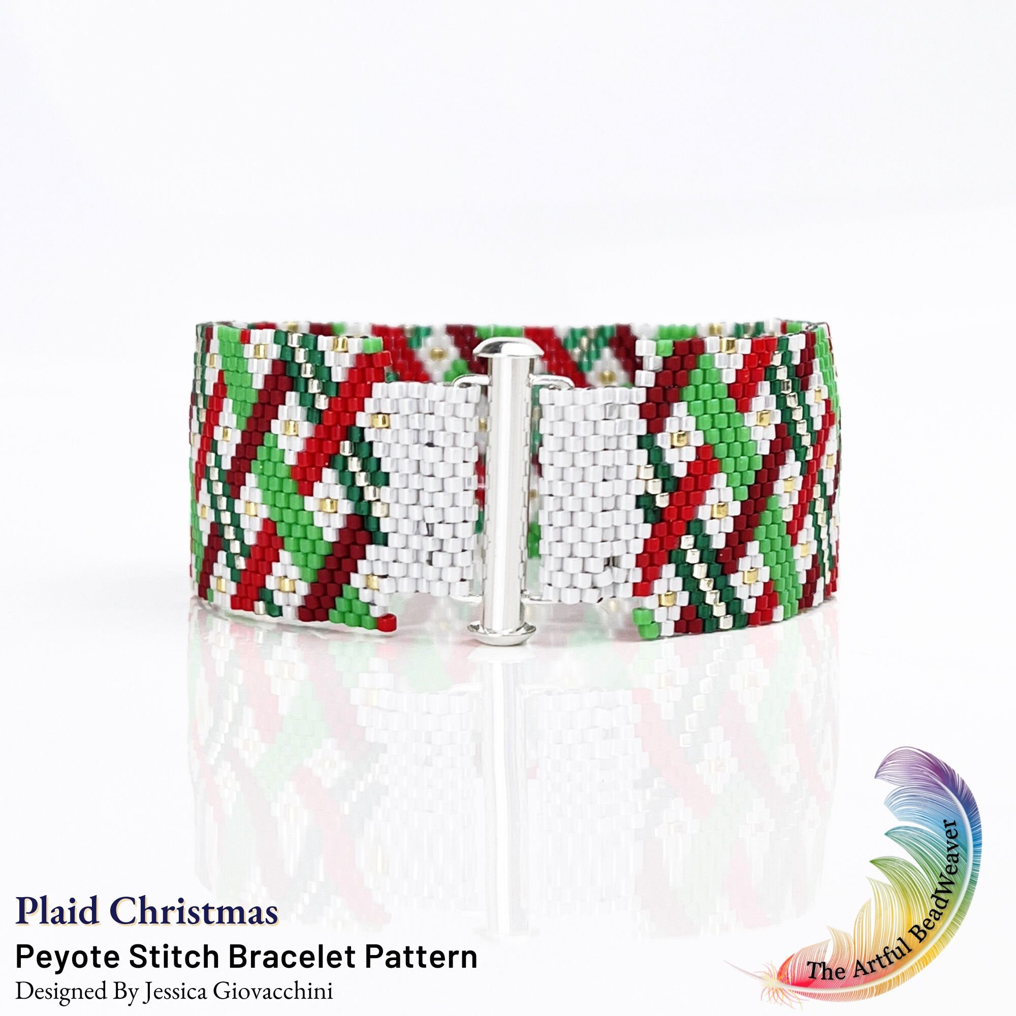 Christmas Plaid Even Count Peyote Beadwork Bracelet | Pattern Only ...