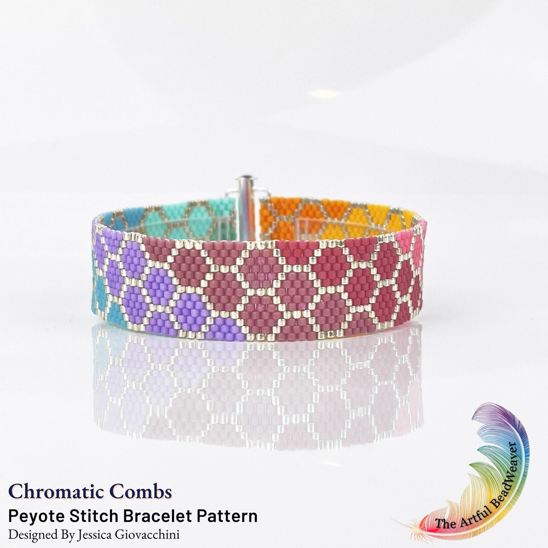 Chromatic Combs Even Count Peyote Beadwork Bracelet | Pattern Only | - Etsy