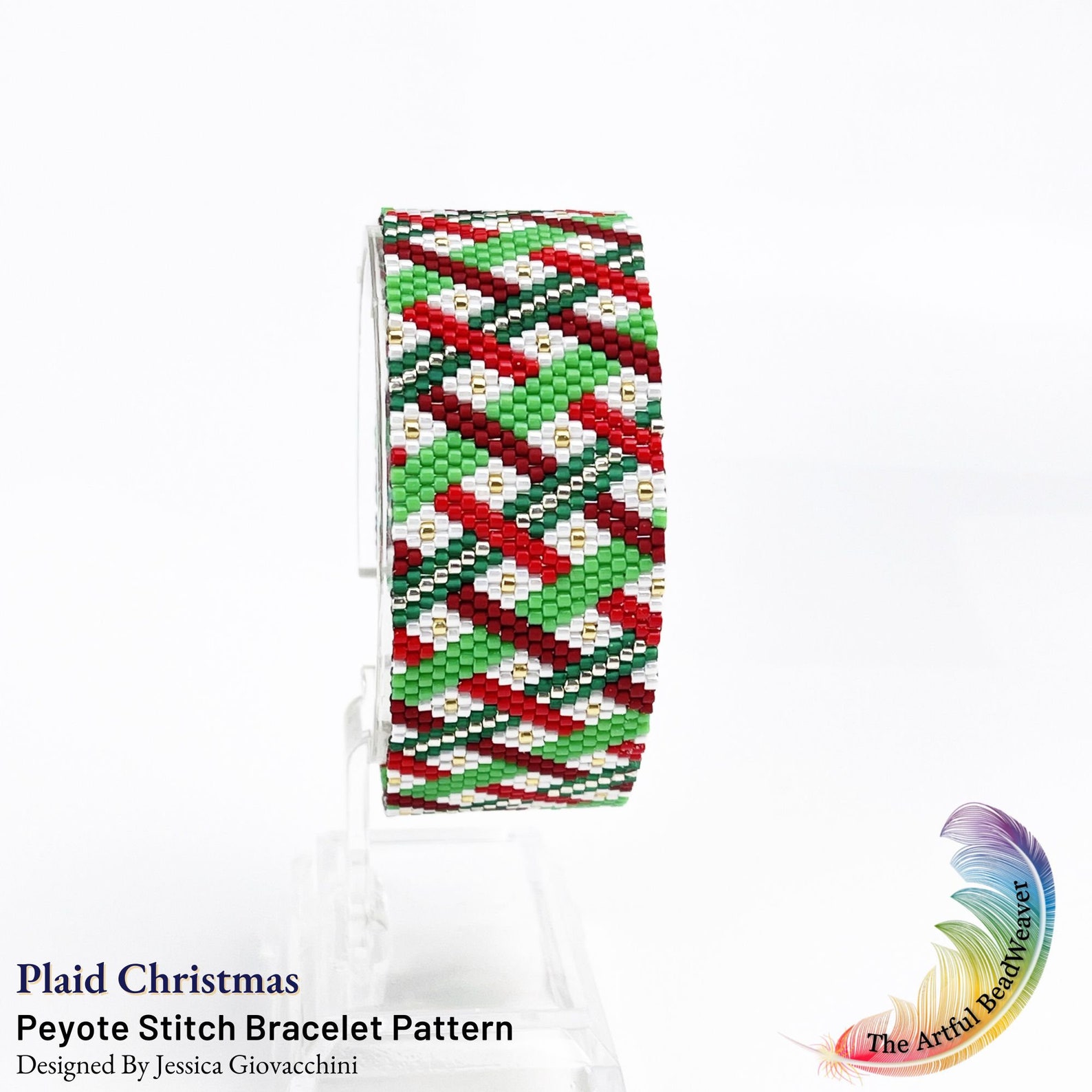 Christmas Plaid Even Count Peyote Beadwork Bracelet | Pattern Only ...