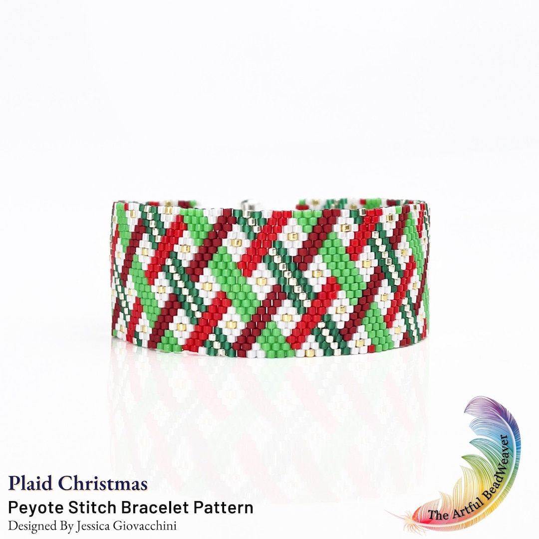 Christmas Plaid Even Count Peyote Beadwork Bracelet | Pattern Only ...