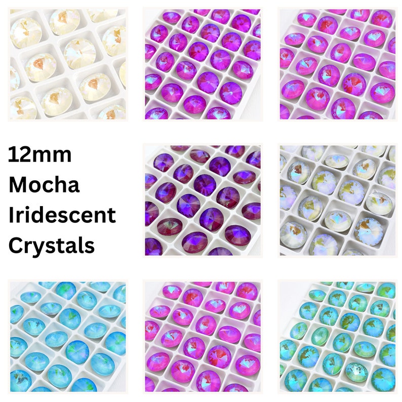 12mm Gleam Mocha Iridescent Rivoli Crystal | Faceted Pointed Back ...