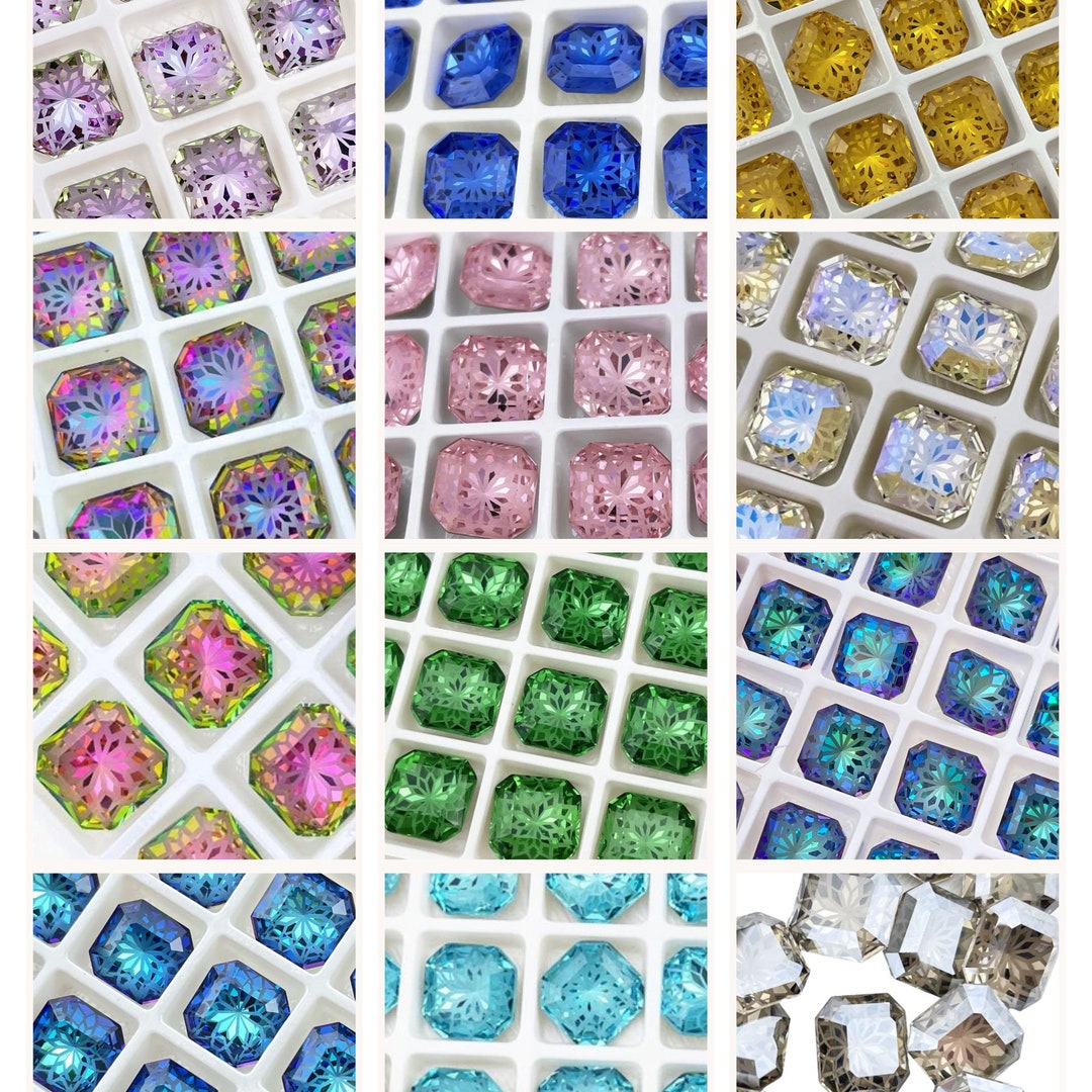 14mm Faceted Square Silver Foiled Pointed Back Lotus Crystal Multiple ...