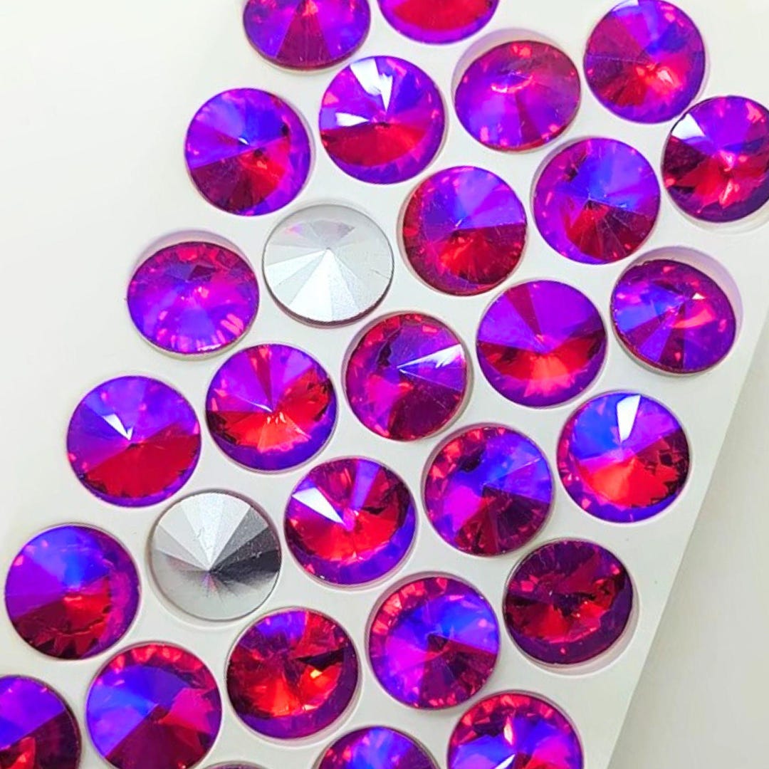 10mm Light Siam AB Rivoli Crystal | High-quality Faceted Silver Foiled ...