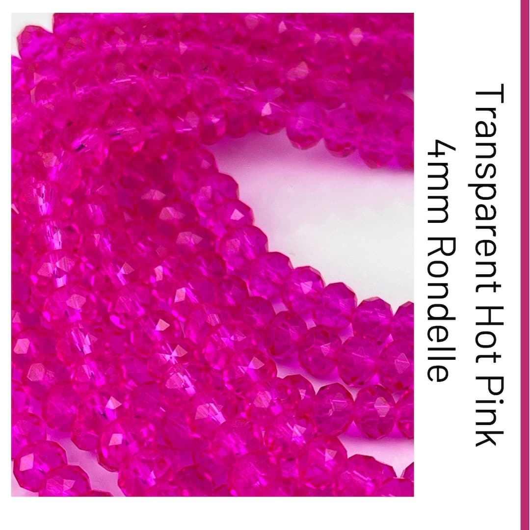4mm Transparent Hot Pink Rondelle Faceted Crystal Beads | 16 Inch ...