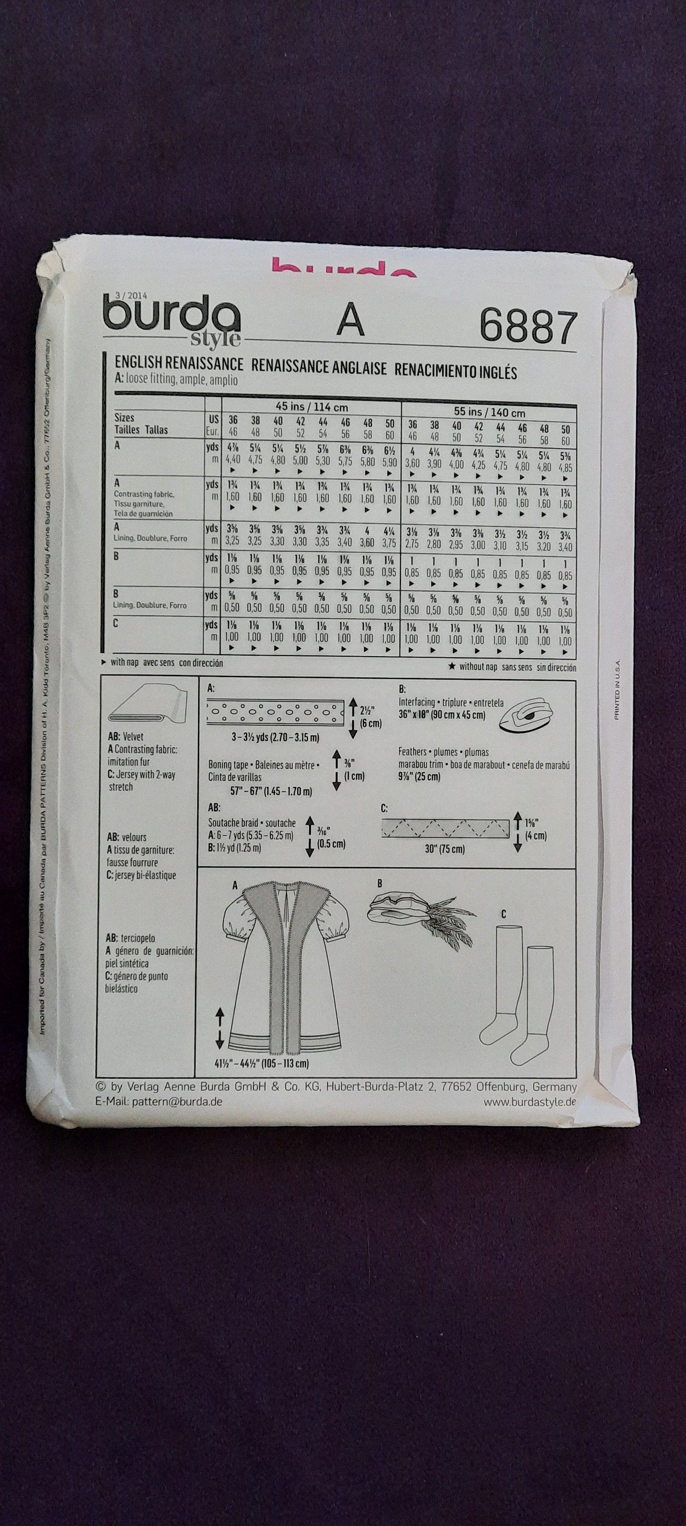Burda 6887 English Renaissance Pattern for Coat, Stockings and Hat ...