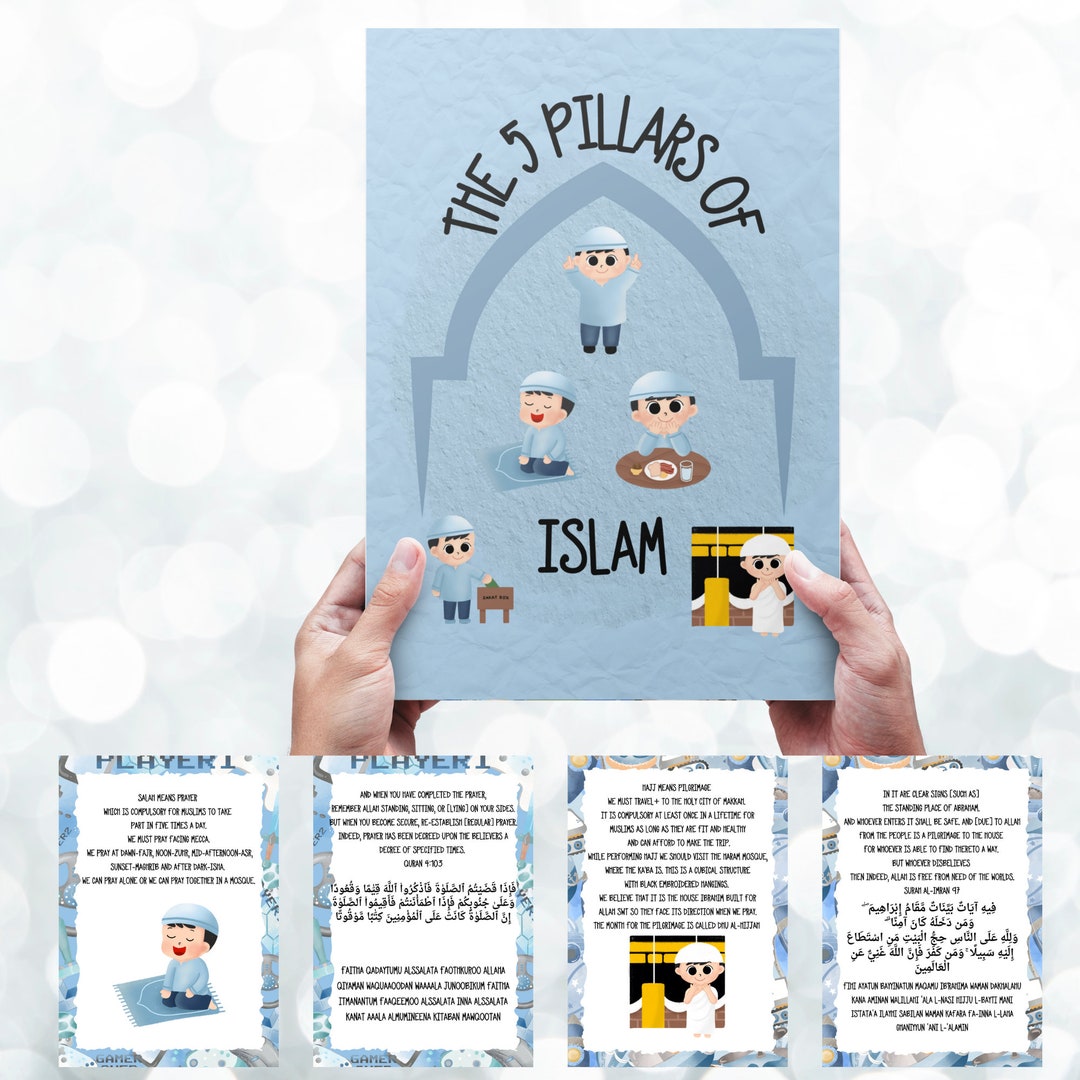 Digital Download Blue 5 Pillars Flash Cards - Islamic Gifts - Eid and ...
