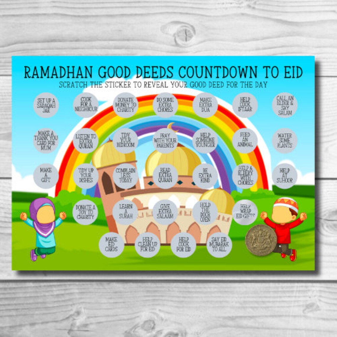 Ramadan / Eid Good Deed Tracker Scratch off Stickers Muslim A4 Chart ...