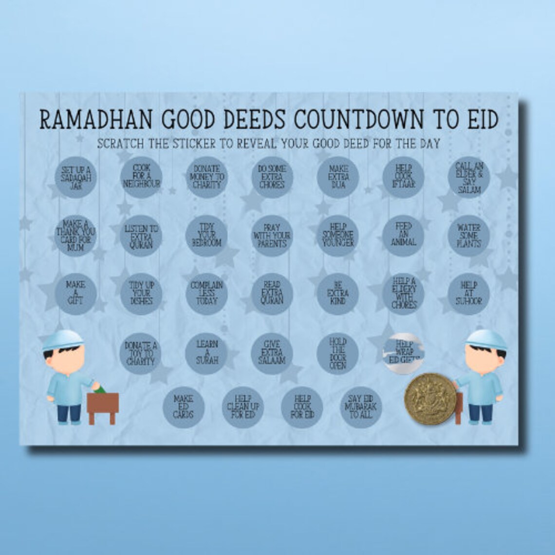 Ramadan / Eid Good Deed Tracker Scratch off Stickers Muslim A4 Chart ...