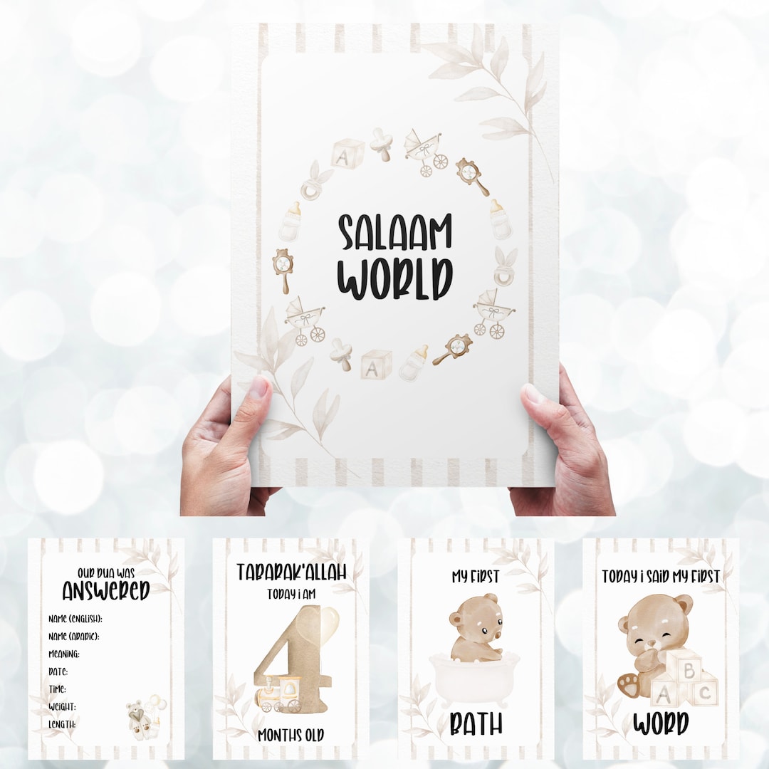Islamic Bear Miletone Cards - Muslim Baby Girls and Boys - Islamic ...