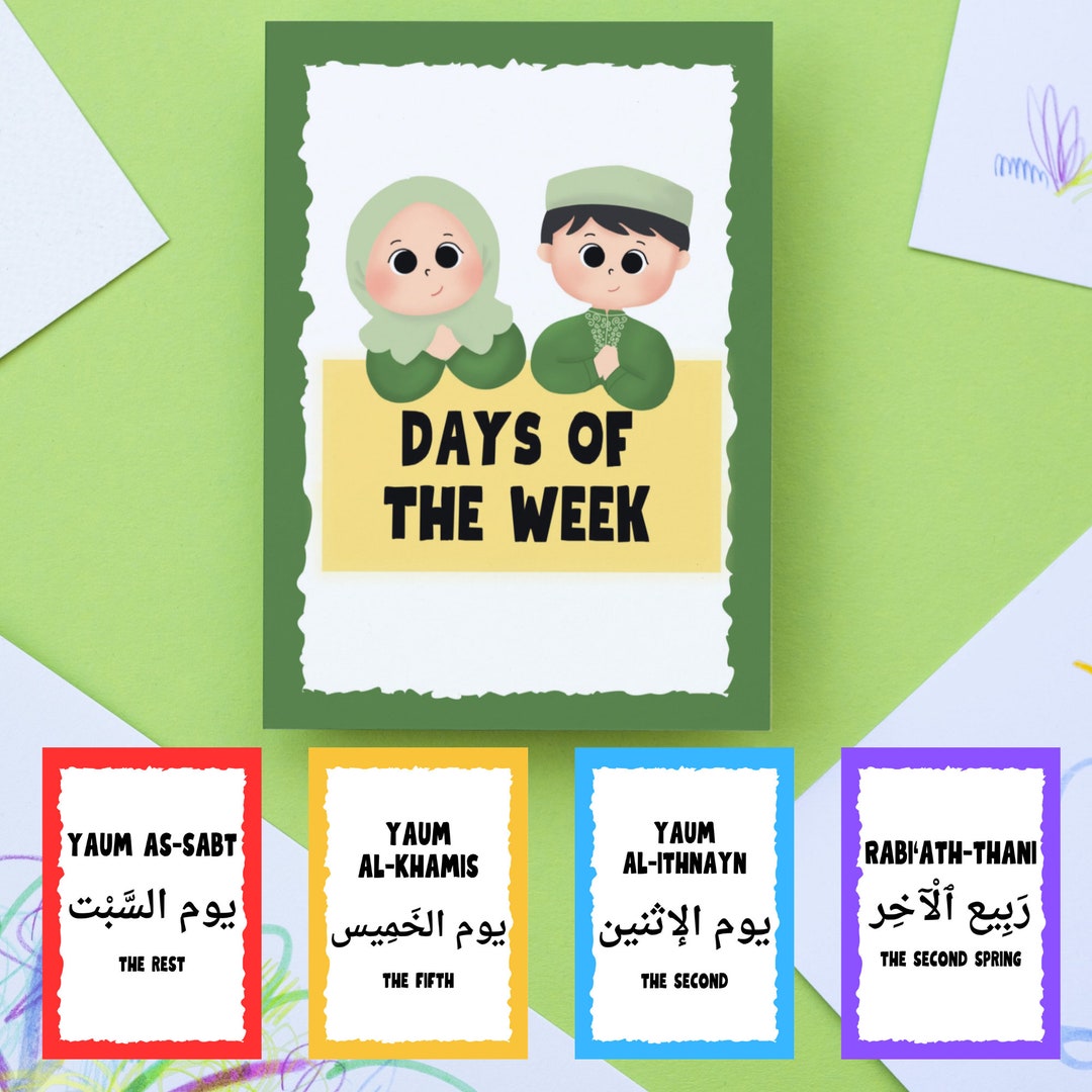 Arabic Days of the Week Flash Cards Islamic Learning Madrassah and ...