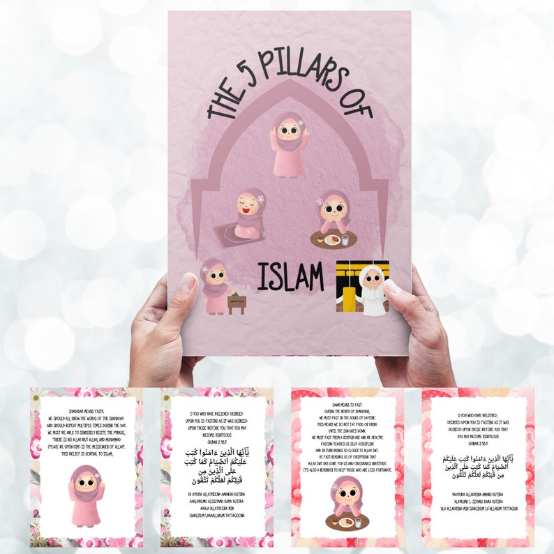Digital Download Pink 5 Pillars Flash Cards - Islamic Gifts - Eid and ...