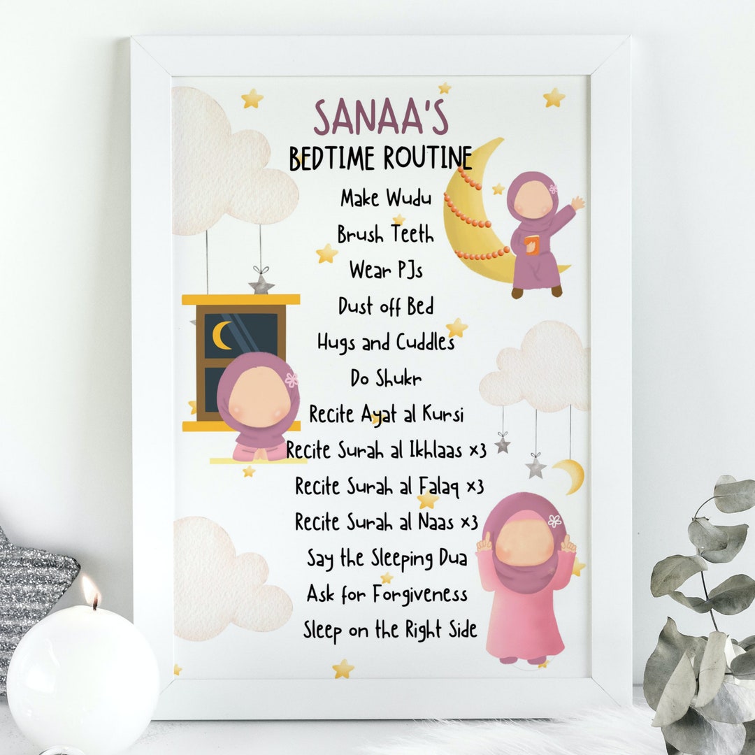Islamic A4 Prints Bedtime Routine and Sleeping Dua for Girls Bedroom - Etsy