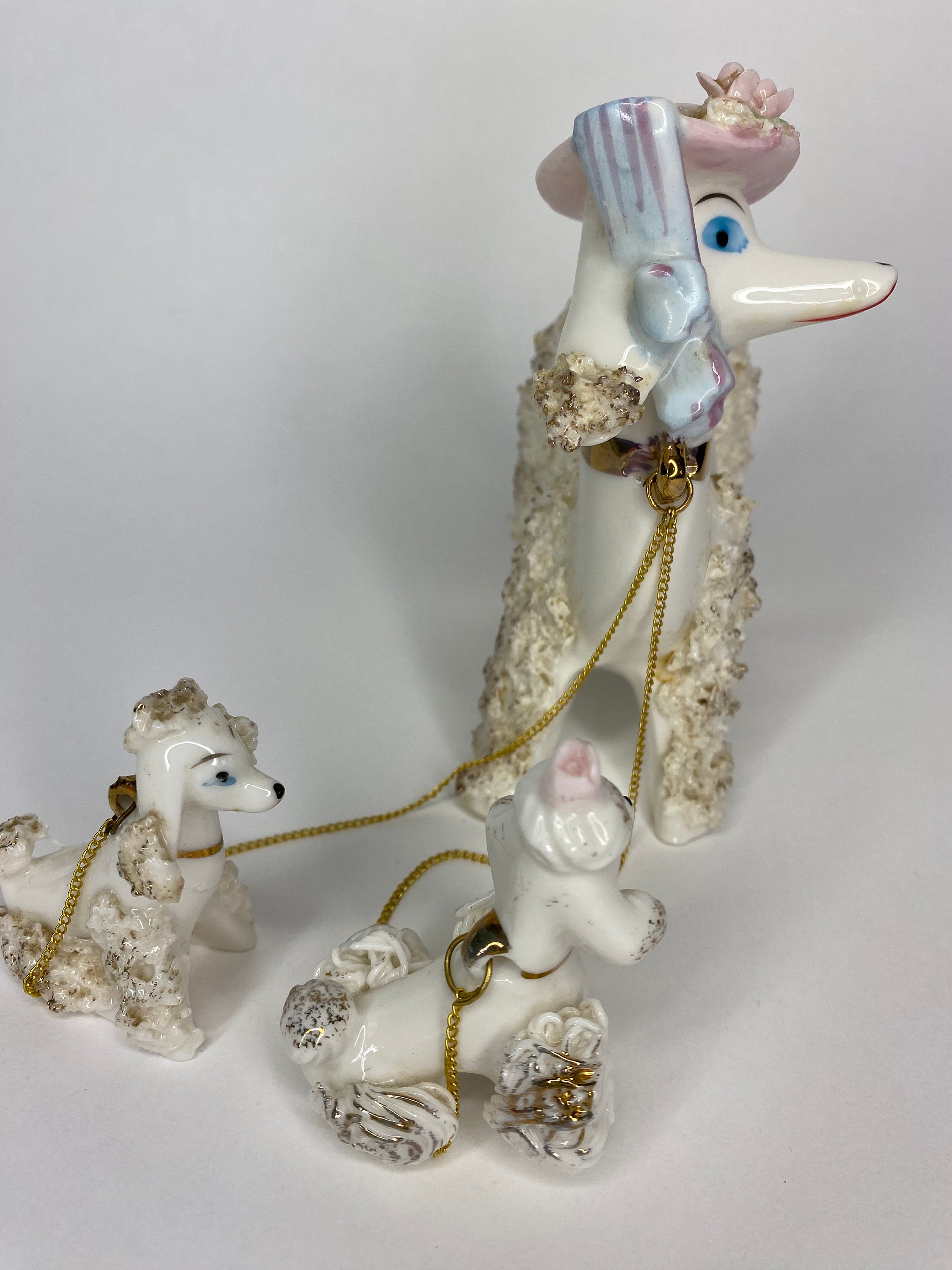 Vintage Spaghetti Poodle With Puppies Porcelain Figurine With Gold ...