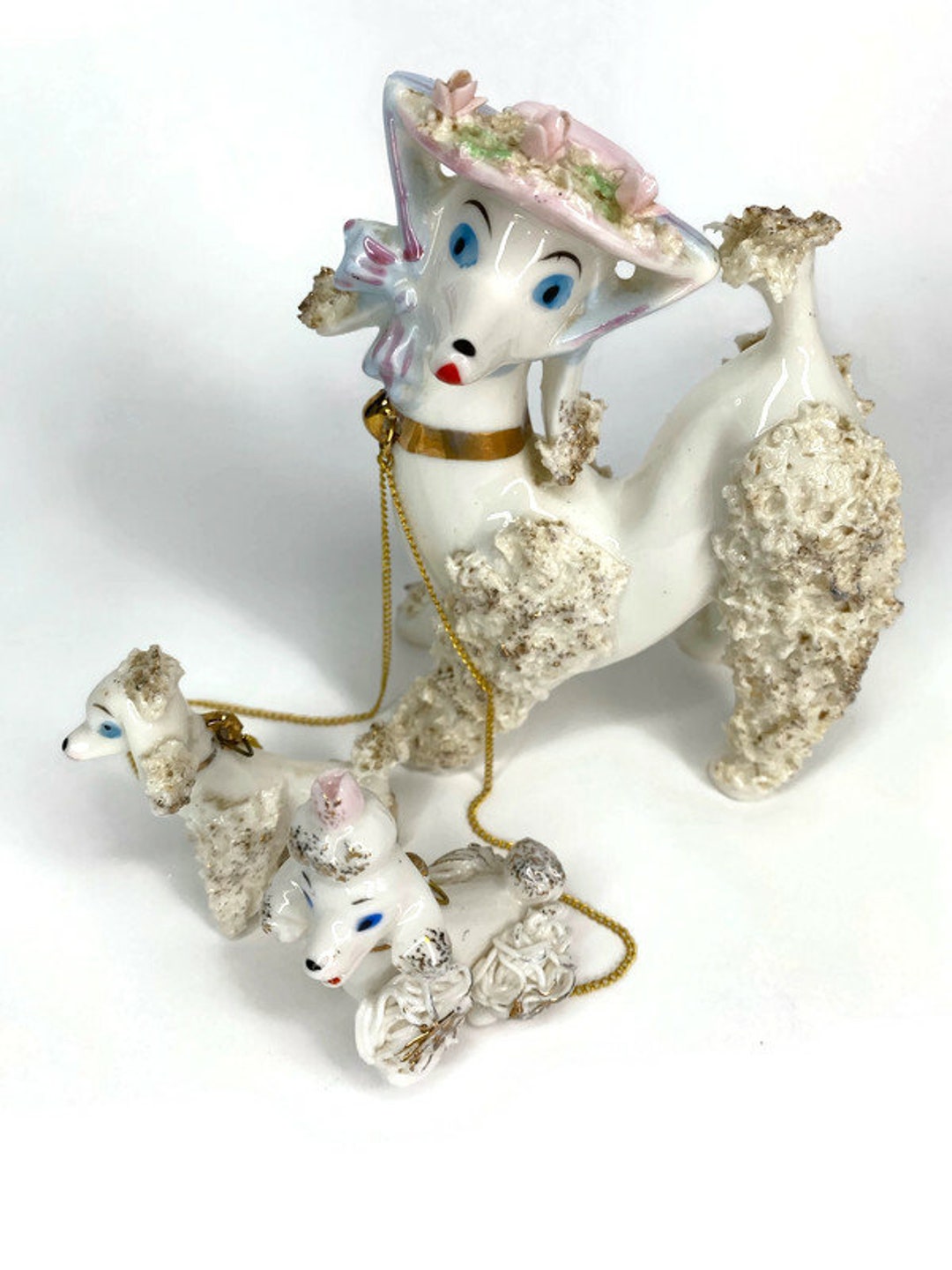 Vintage Spaghetti Poodle With Puppies Porcelain Figurine With - Etsy