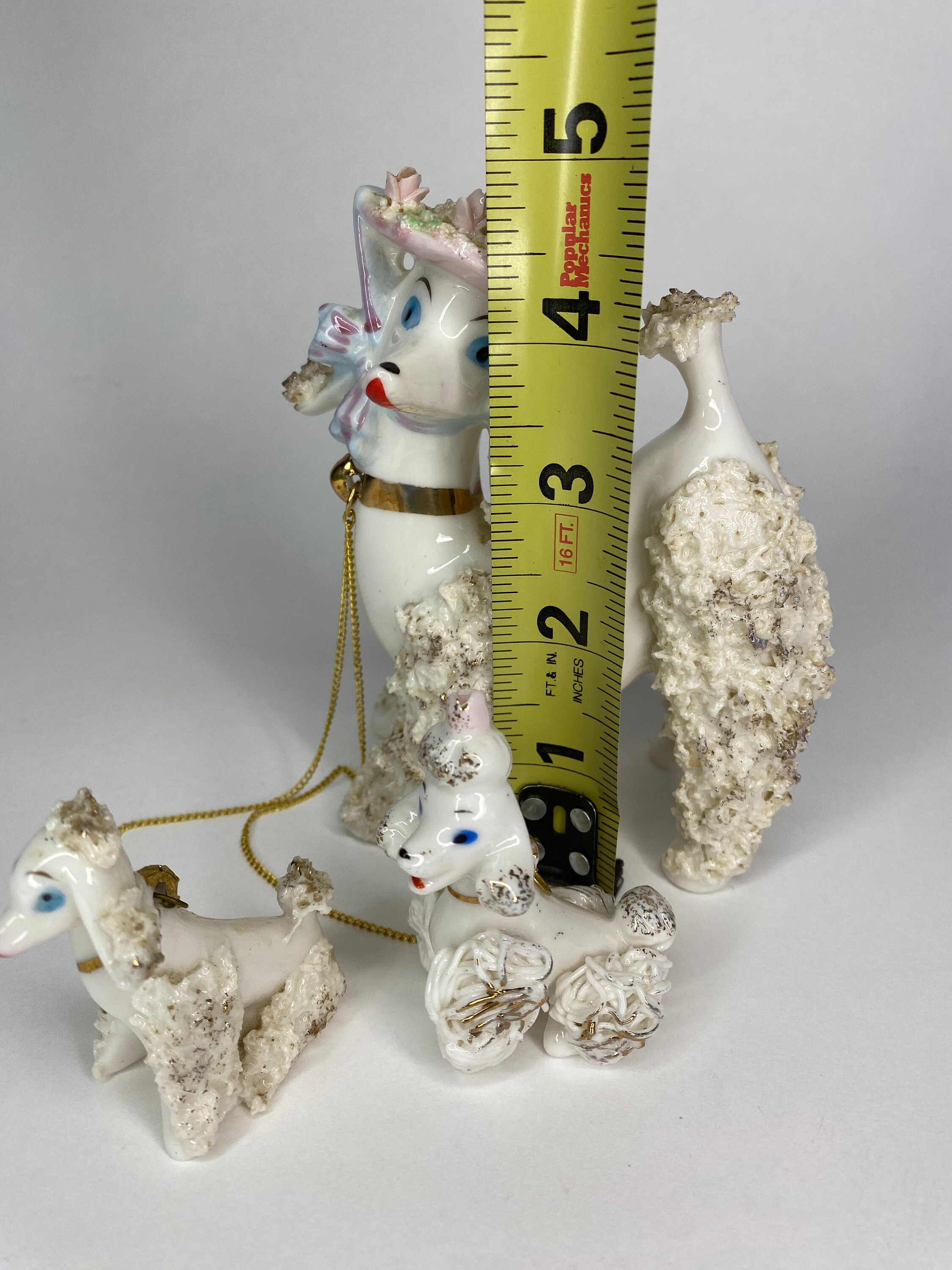 Vintage Spaghetti Poodle With Puppies Porcelain Figurine With Gold ...