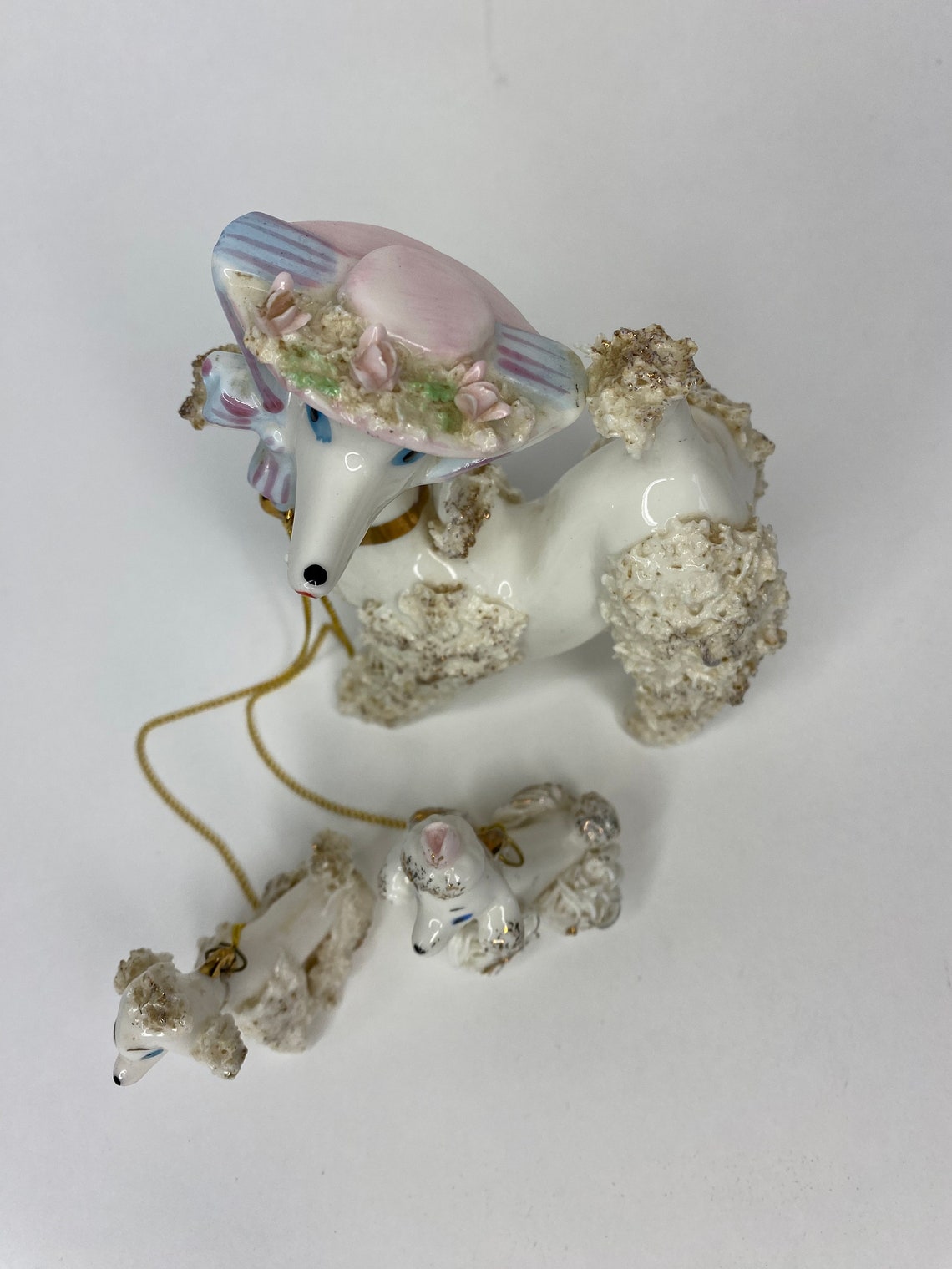 Vintage Spaghetti Poodle With Puppies Porcelain Figurine With Gold ...