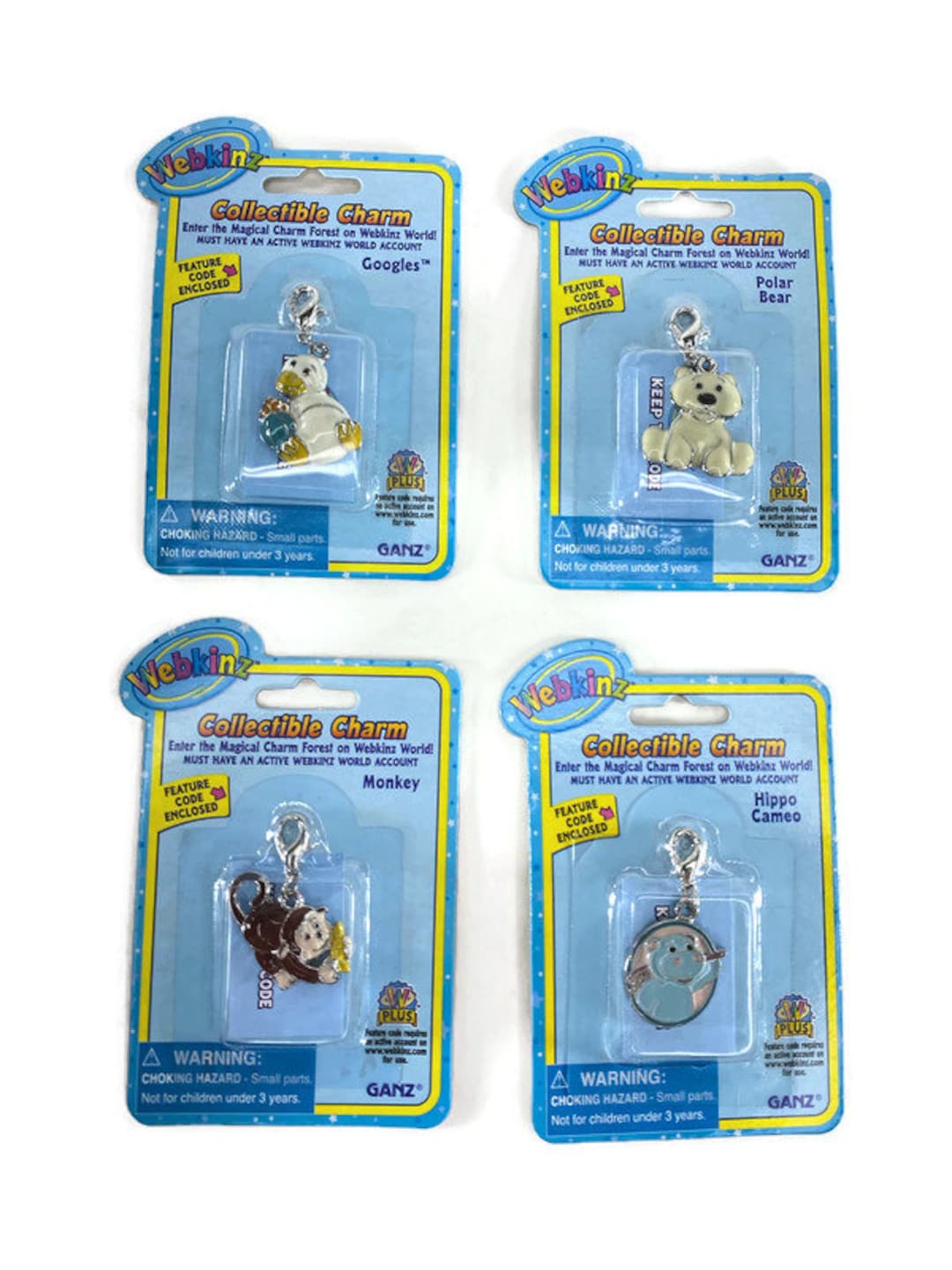 Webkinz Collectible Charm LOT OF 4 Monkey Googles Polar Bear Hippo ...