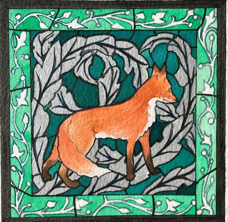 Red Fox Stained Glass Window, an Original Watercolour Painting and ...